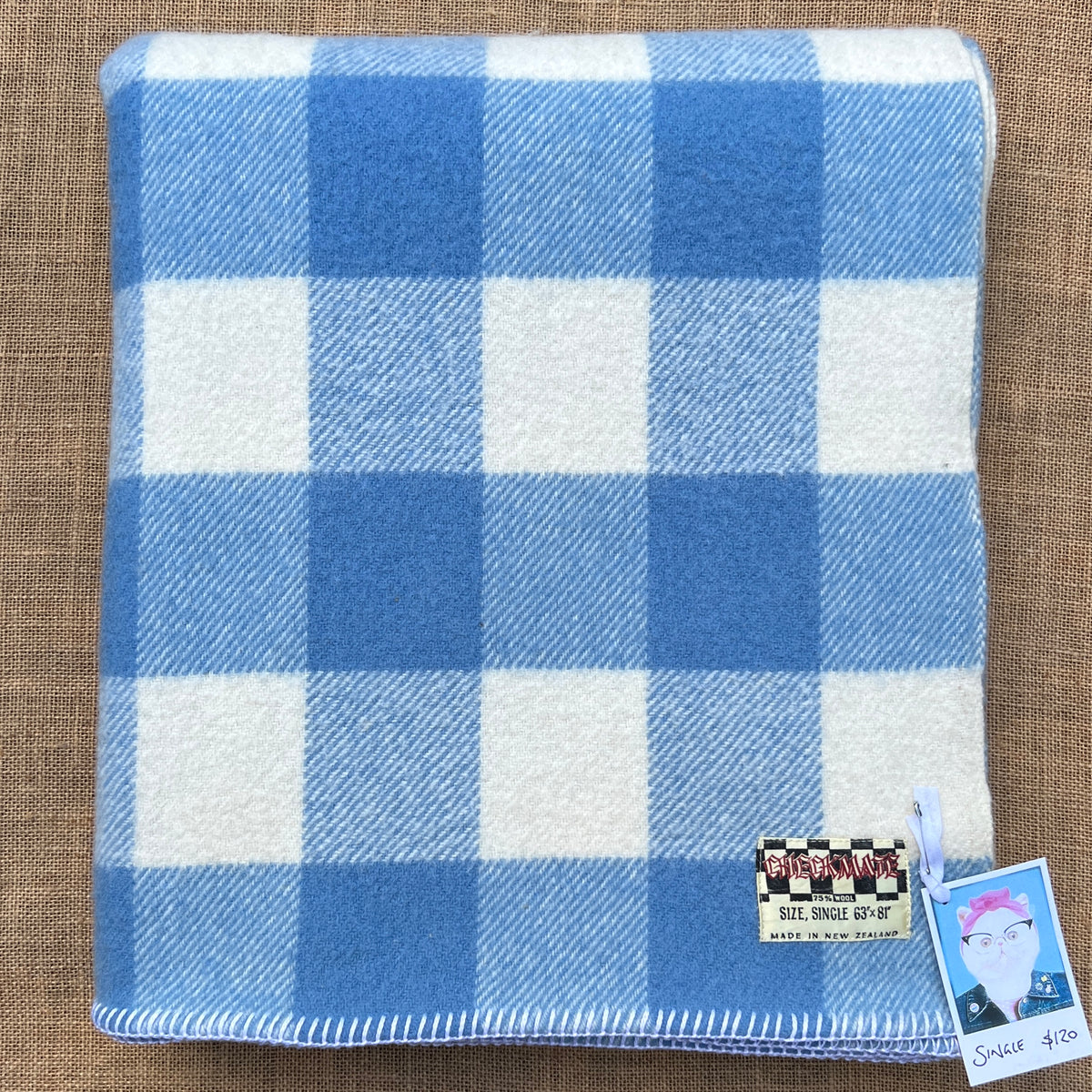 Blue & Cream "Checkmate" SINGLE Wool Blanket – Fresh Retro Love