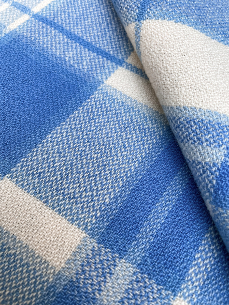 Cornflower Blue Check Lightweight DOUBLE Pure New Zealand Wool Blanket ...
