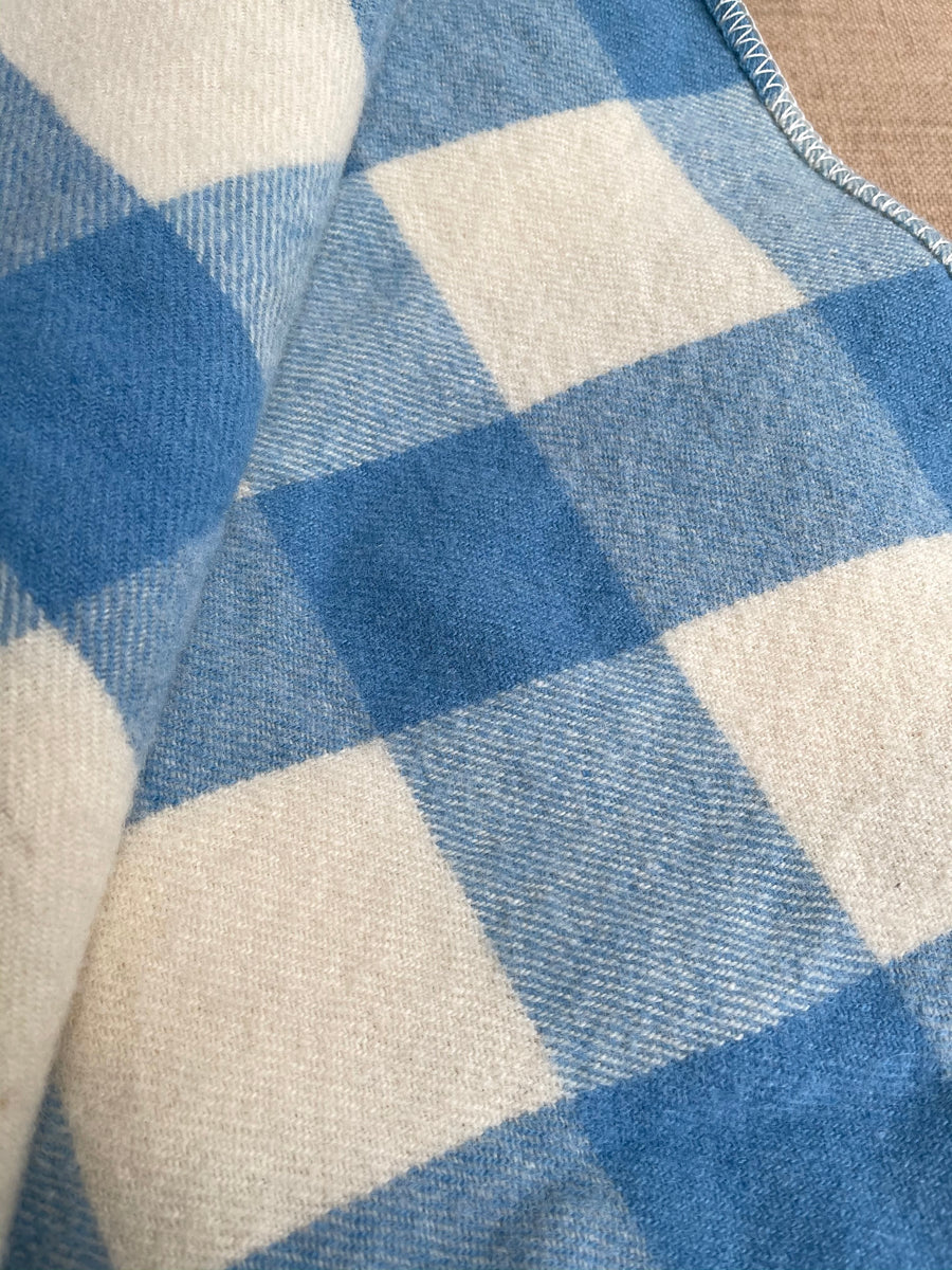 Petone Classic Blue & Cream Check DOUBLE New Zealand Wool Blanket ...