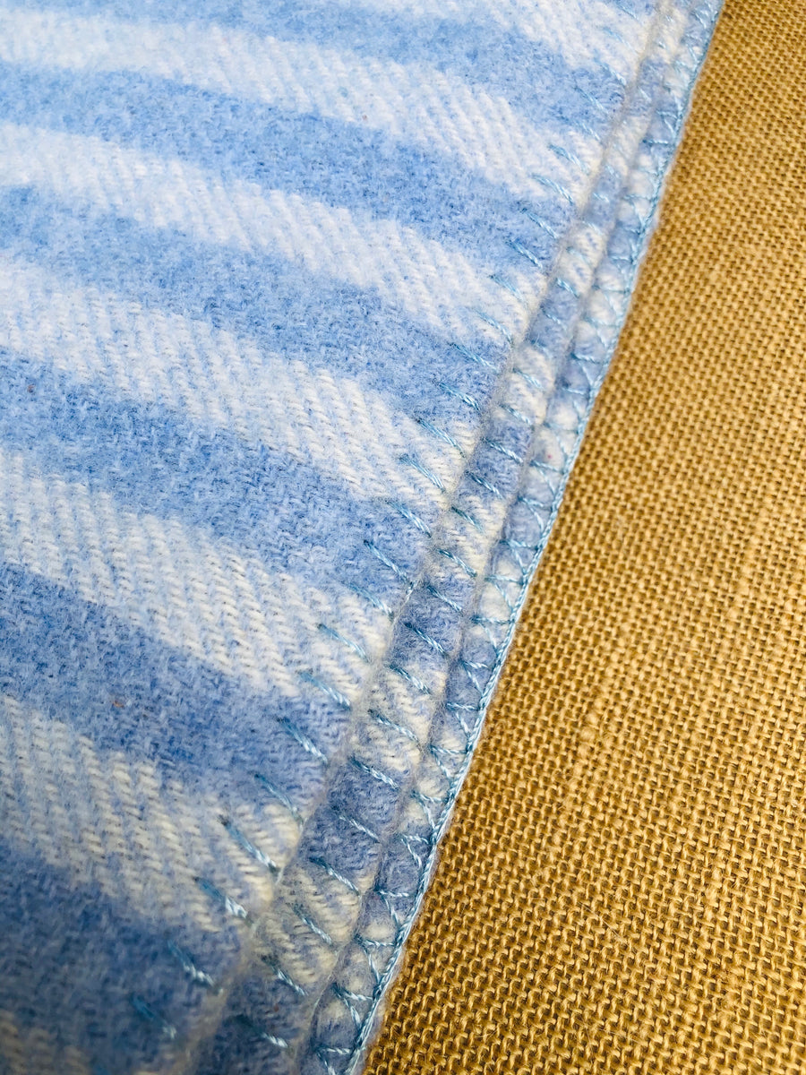 Soft Blue Check SINGLE Wool Blanket with Heart Repair – Fresh Retro Love