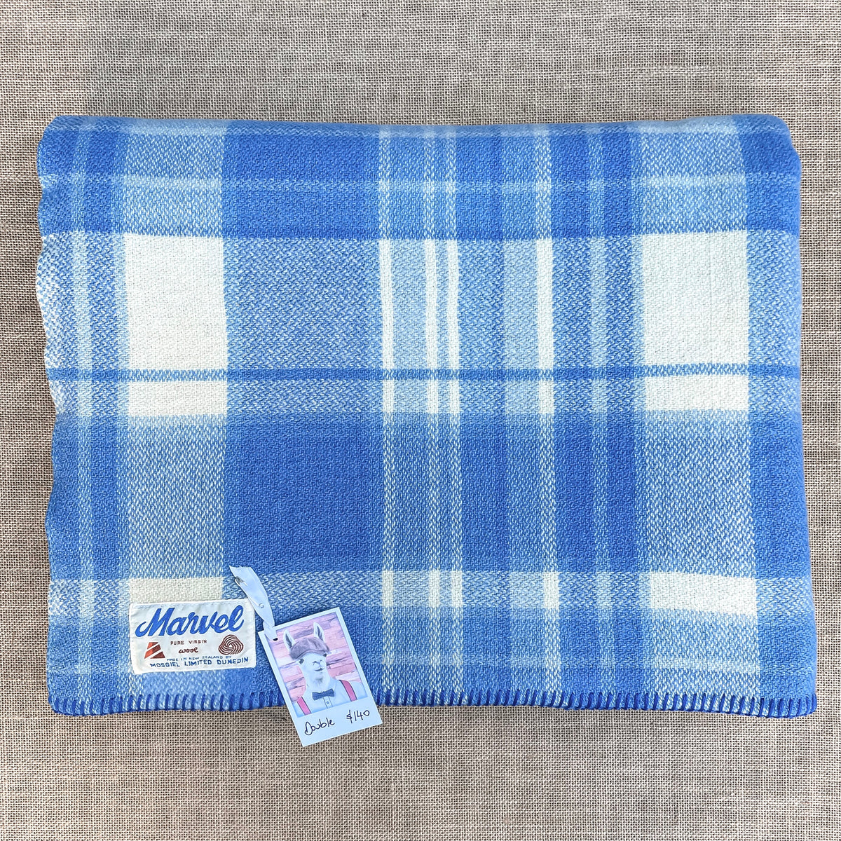 Cornflower Blue Check Lightweight DOUBLE Pure New Zealand Wool Blanket ...